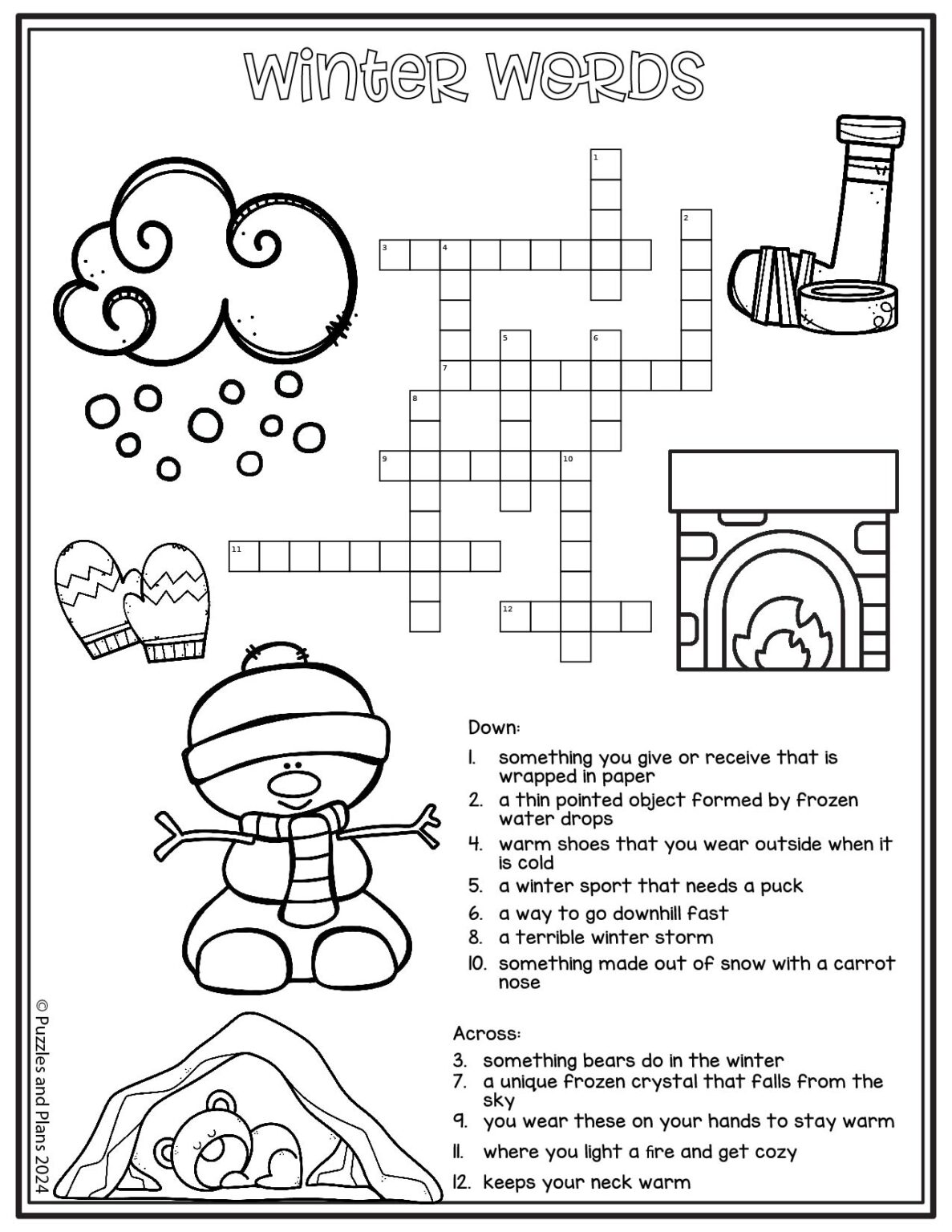 January Crossword Puzzle Printable for Kids - puzzlesandplans.com