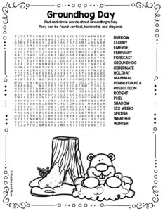 Groundhog Day Word Search - puzzlesandplans.com